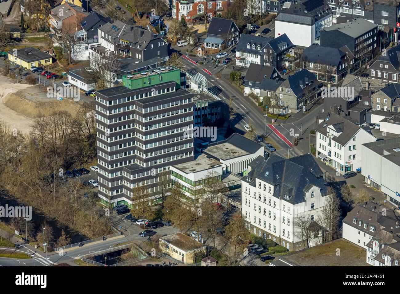Luftbild, Rathaus Stadtverwaltung, Olpe-Stadt, Olpe, Sauerland ...