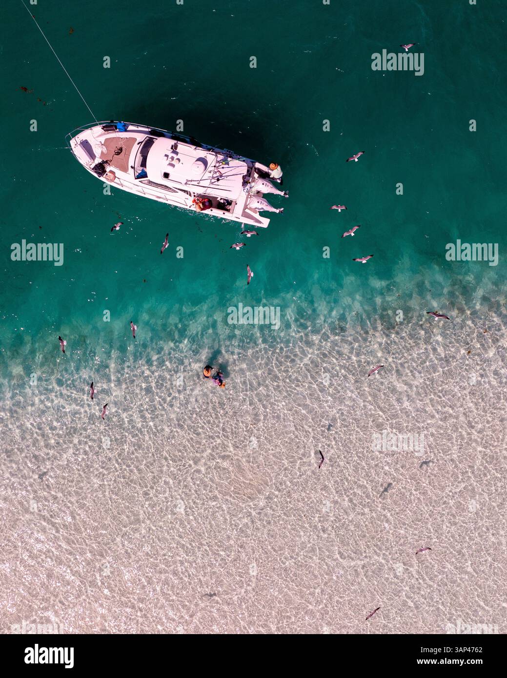 Aerial view of Alacranes Reef with turquoise water and boats, Progreso ...
