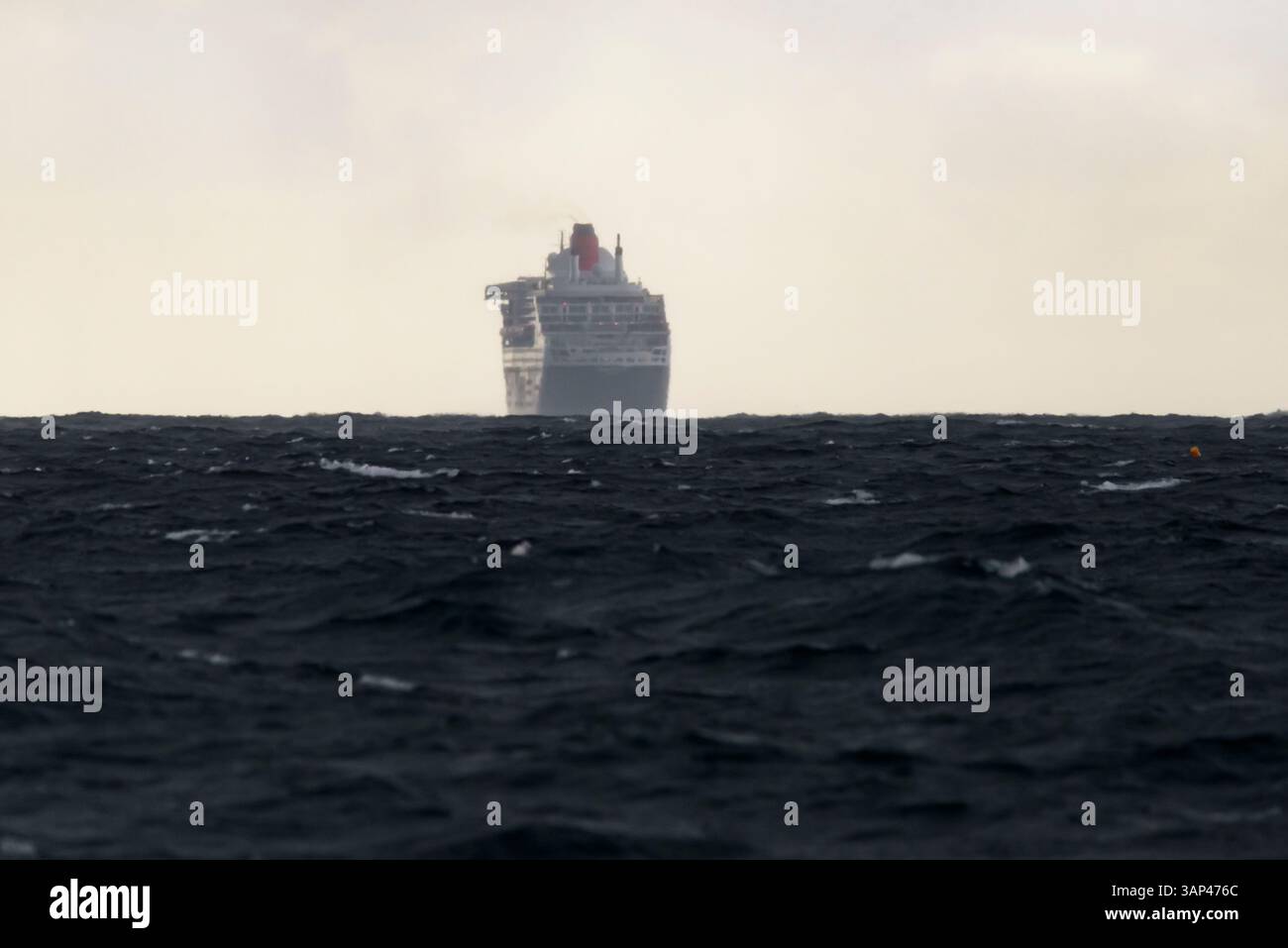 Vigo, Spain. April, 15th 2025. The cruise ship Queen Mary II, leaving ...