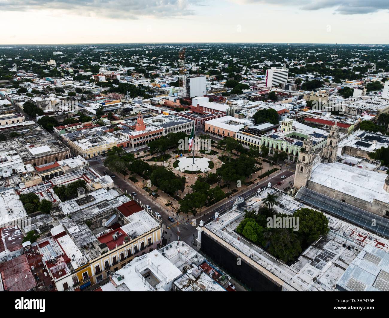 Aerial view of the bustling Plaza Grande with colonial architecture and ...