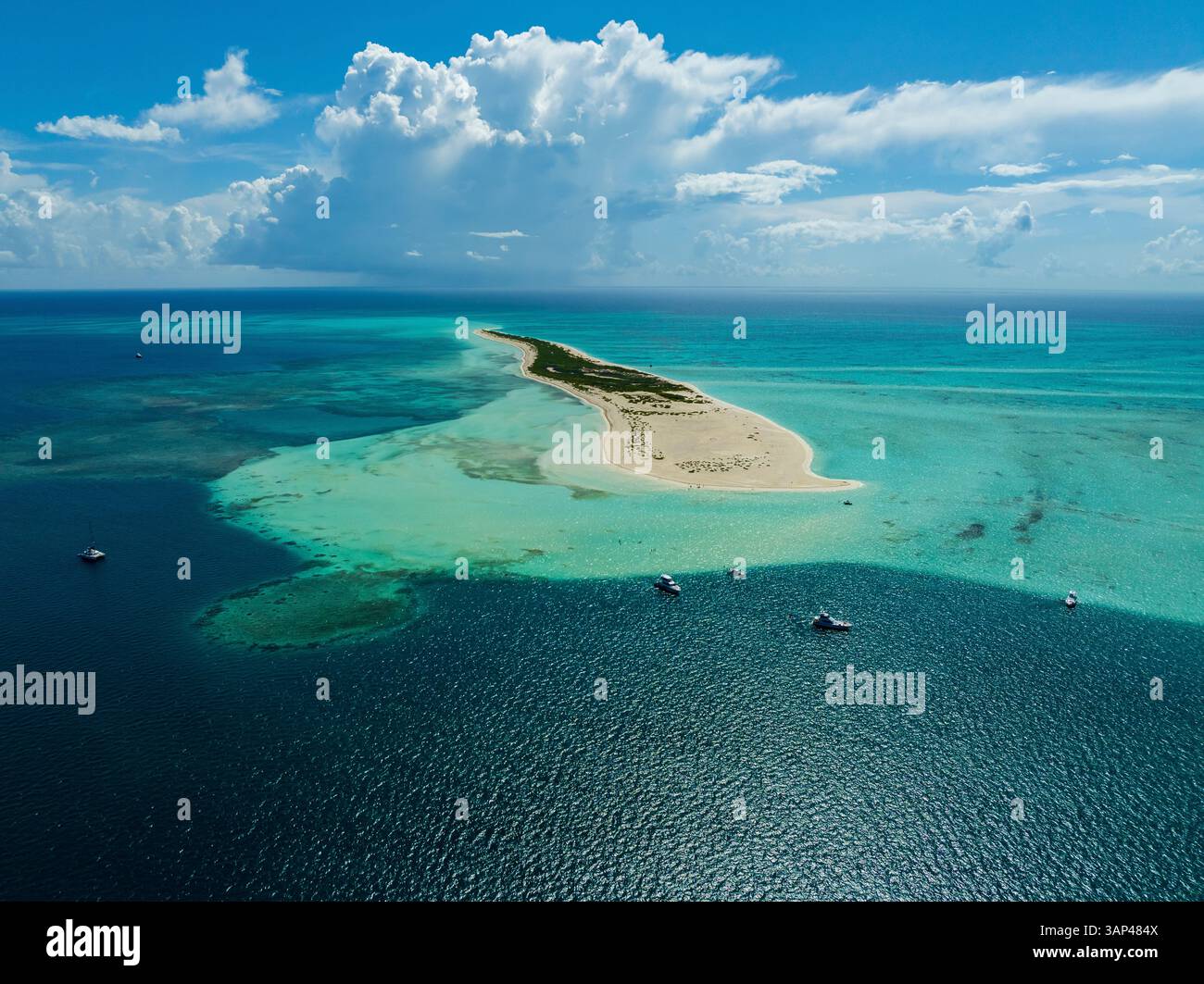 Aerial view of Alacranes Reef with turquoise waters and sandy beaches ...