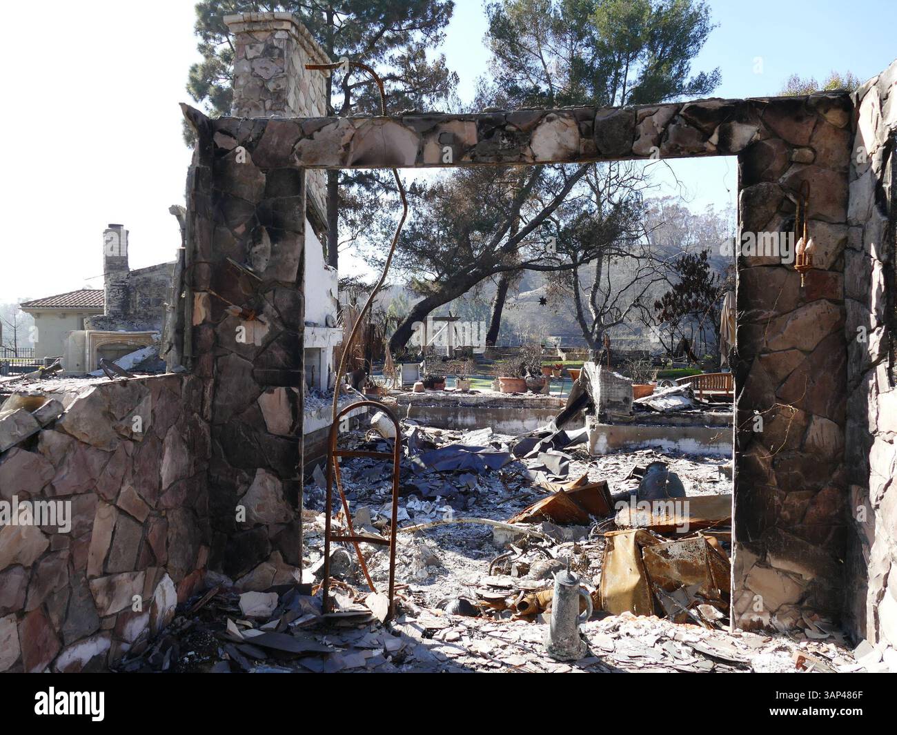 Los Angeles, USA. 26th Feb, 2025. The burned home of actor Eric Braeden ...