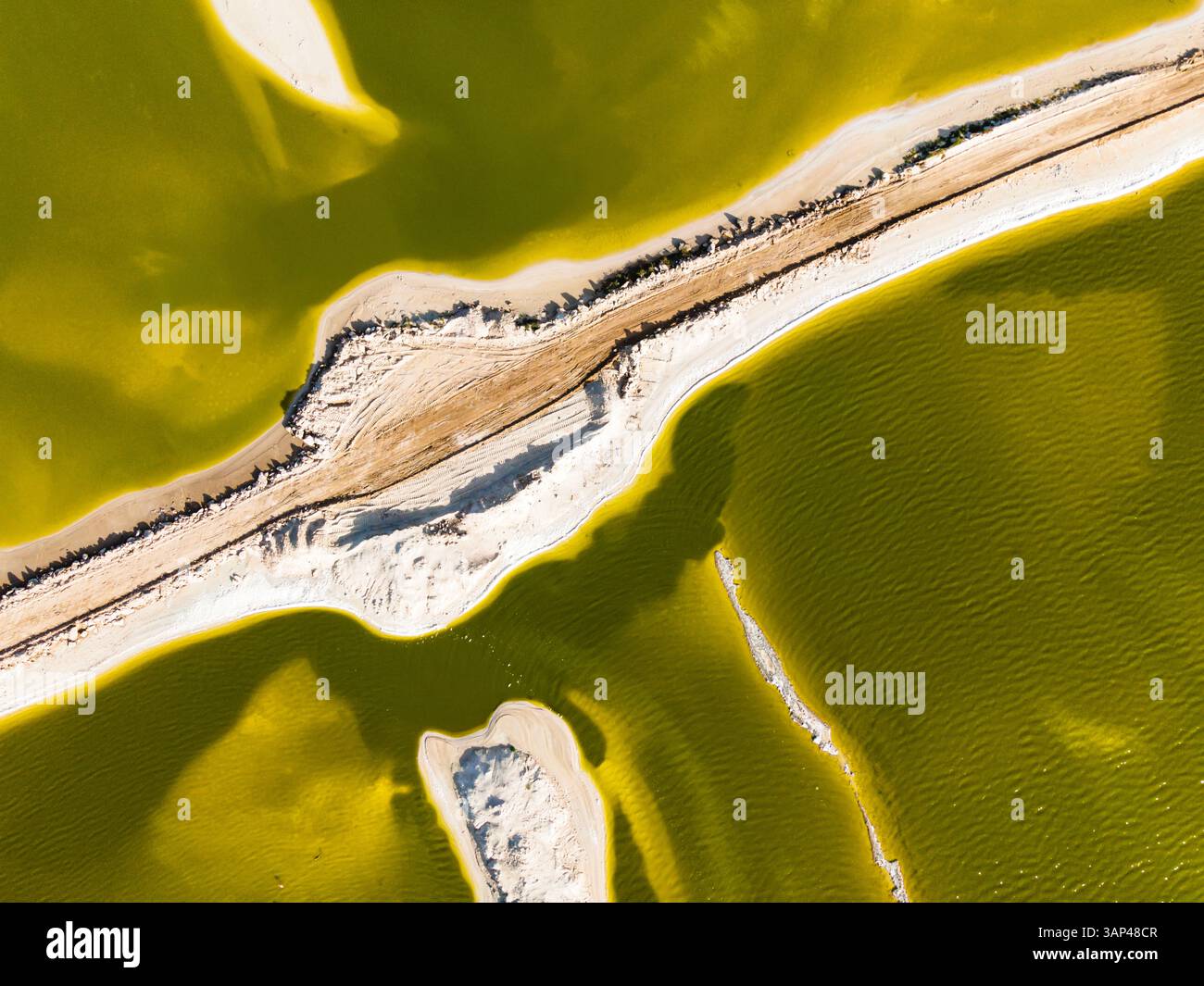 Aerial view of abstract water formation with sand banks in Ria Largatos ...