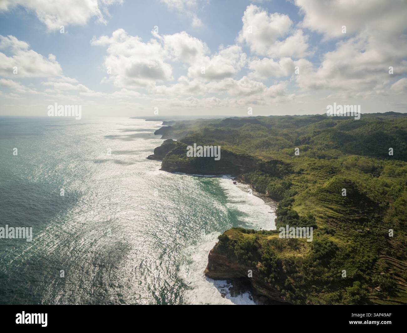 Aerial view of rock formation coastal line, Jogjakarta, Indonesia Stock ...