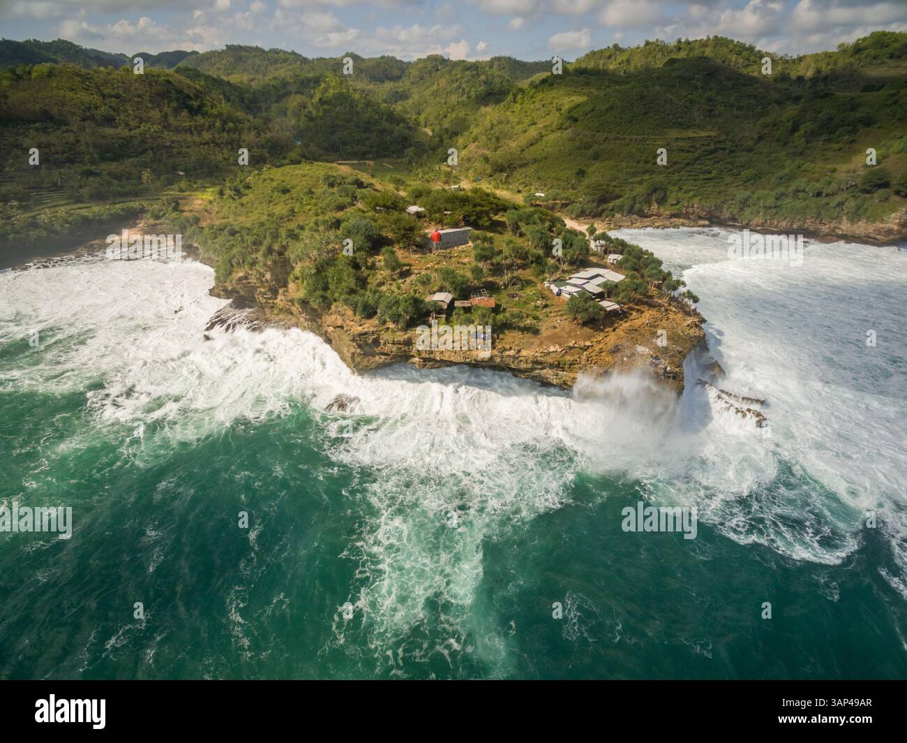 Aerial view of rock formation coastal line, Jogjakarta, Indonesia Stock ...
