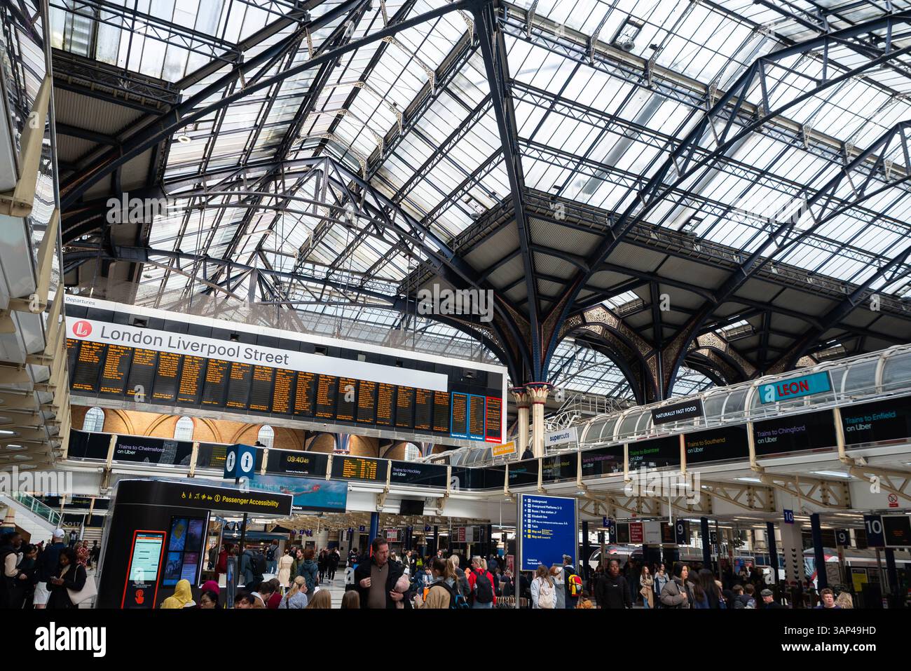 Liverpool Street Station, London, UK. Terminus concourse with ...