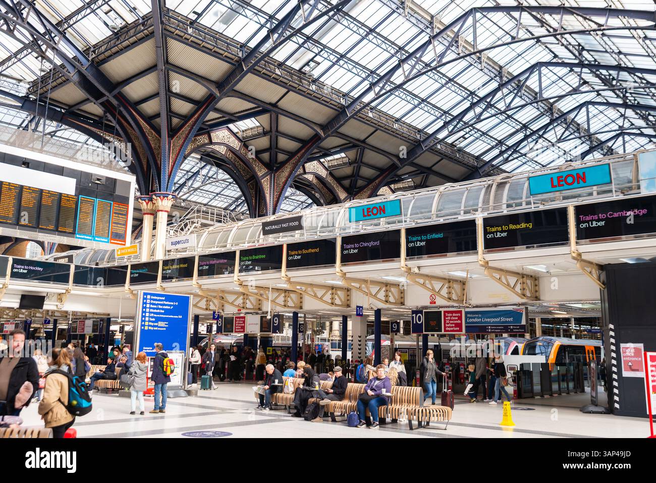Liverpool Street Station, London, UK. Terminus concourse with ...