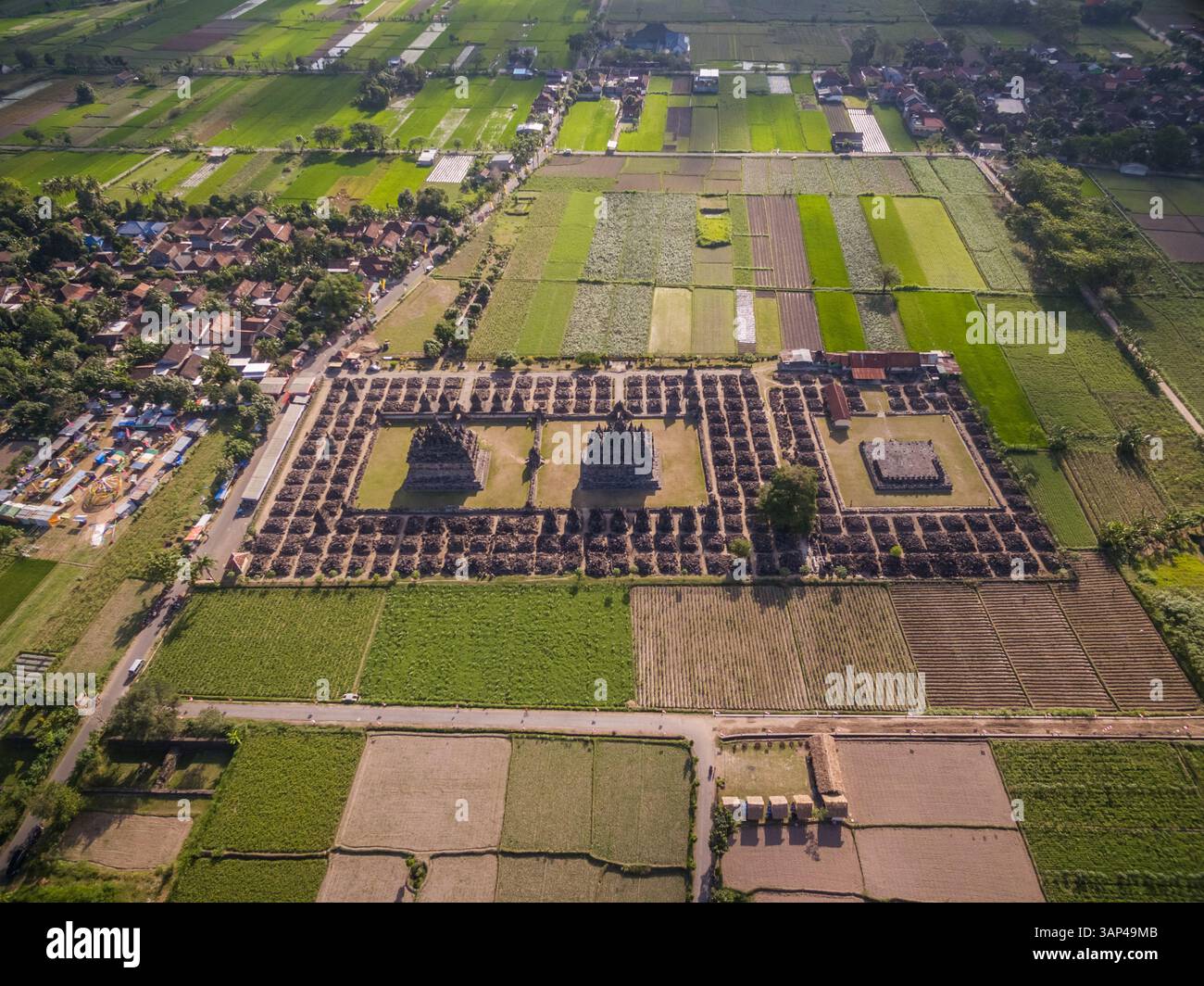 Aerial view of well preserved archaeological ruin, Yogyakarta ...