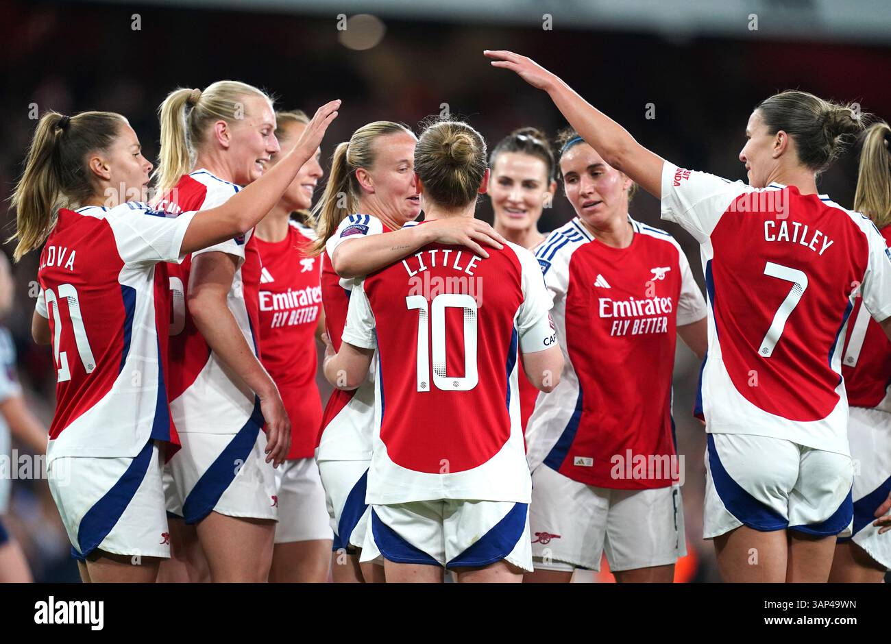 Arsenal's Beth Mead (centre left) celebrates scoring their side's ...