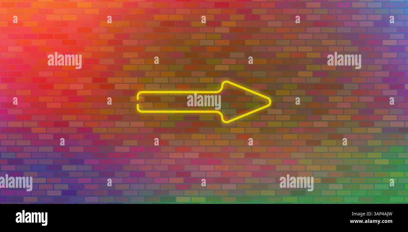 Vector Brick Wall Background. Neon yellow arrow. Abstract Red Brick ...