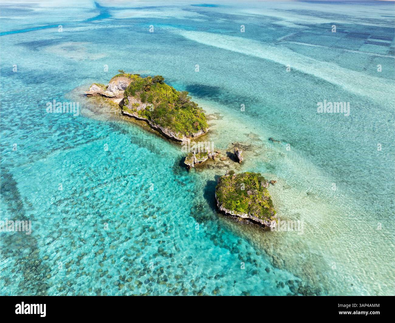 Aerial view of tropical island Yojima with crystal clear turquoise ...