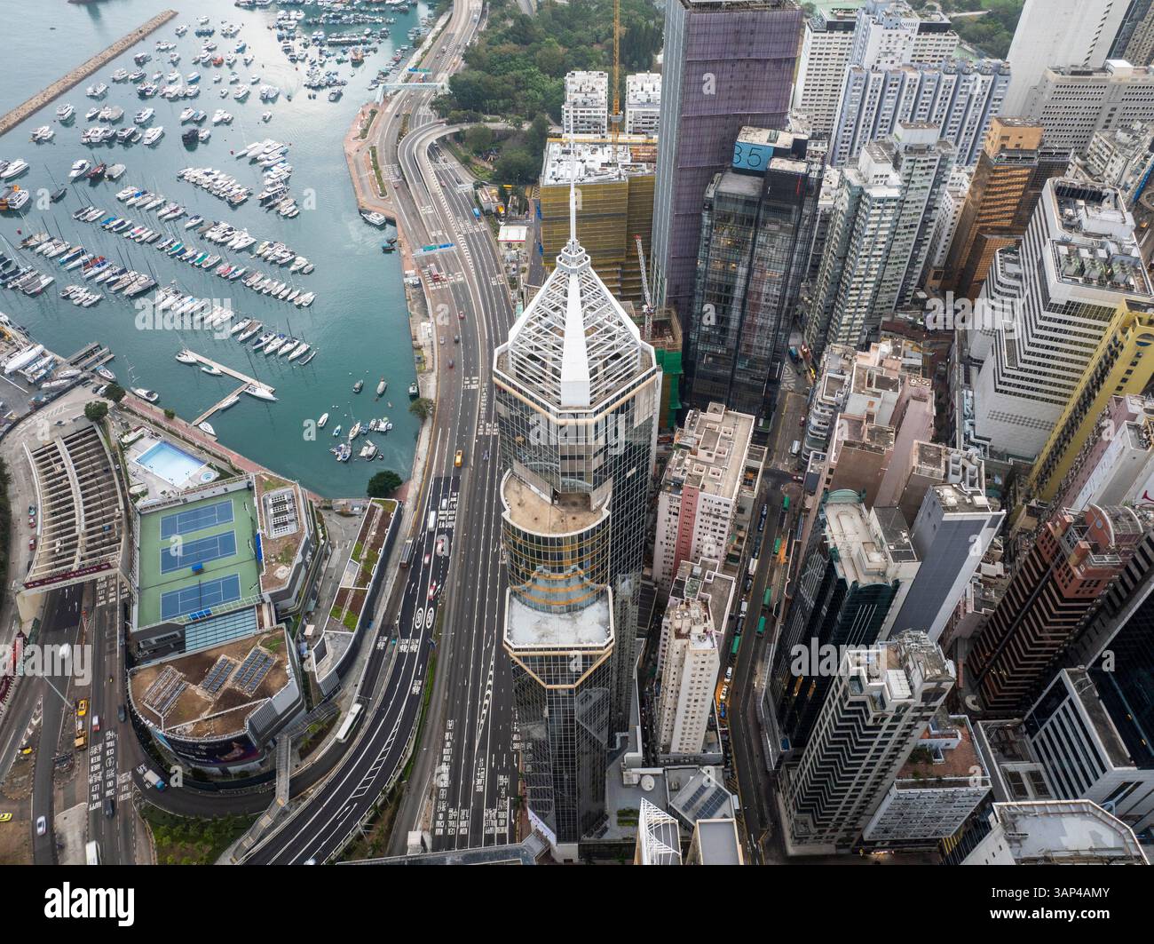 Aerial view of beautiful Causeway Bay with modern skyscrapers and a ...