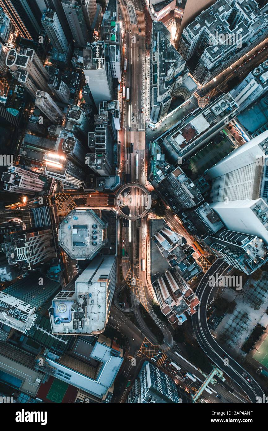 Aerial view of a roundabout in Hong Kong downtown, China Stock Photo ...