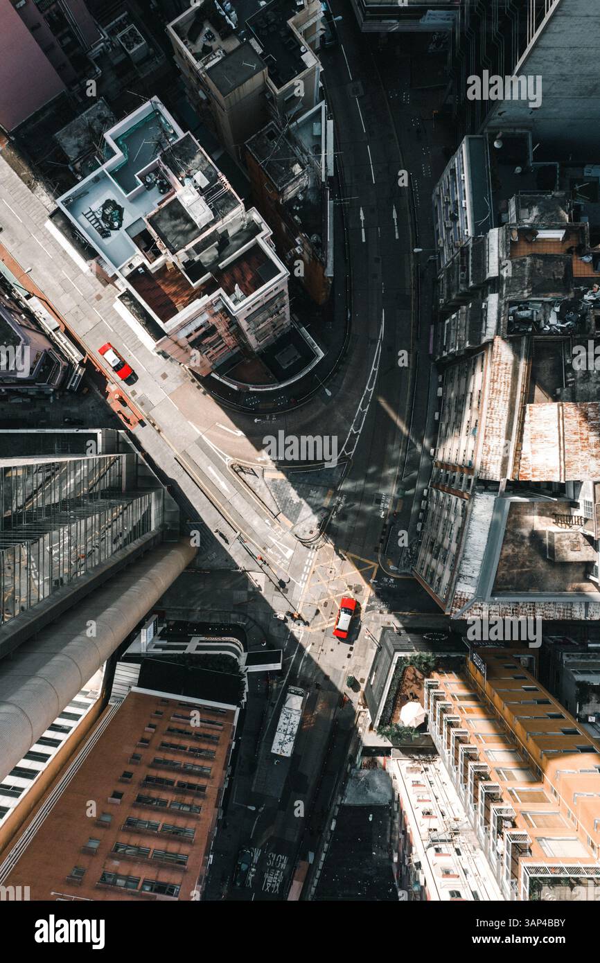 Aerial View of Soho District in the morning with Hong Kong Taxi, China ...
