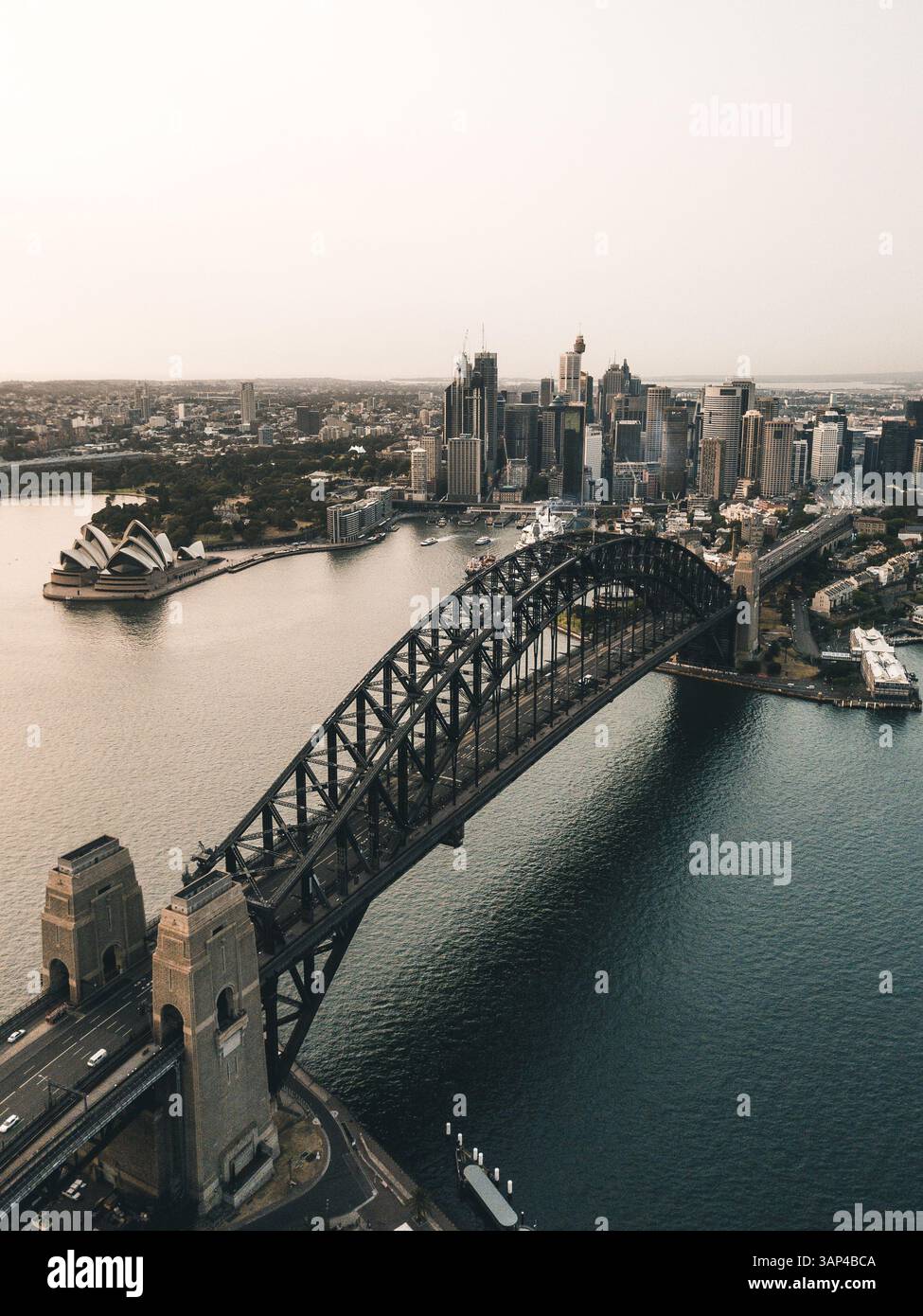 Aerial View of the Harbour Bridge in Sydney during a sunrise Stock ...