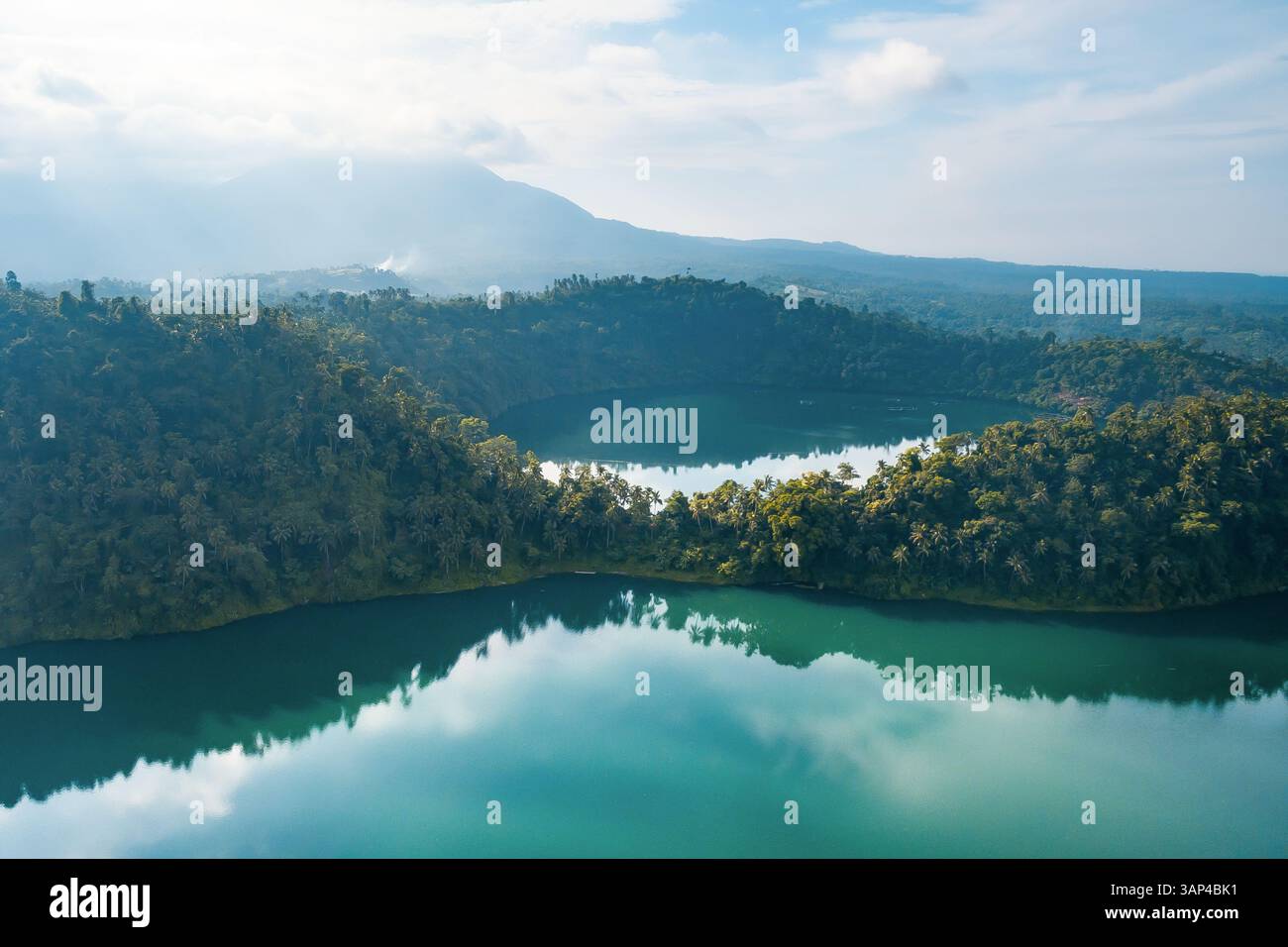 Aerial view of the two beautiful lakes named Lakes Pandin and Yambo in ...