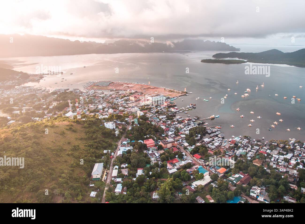 Aerial view of Barangay II, Town Proper of Coron Palawan in the ...