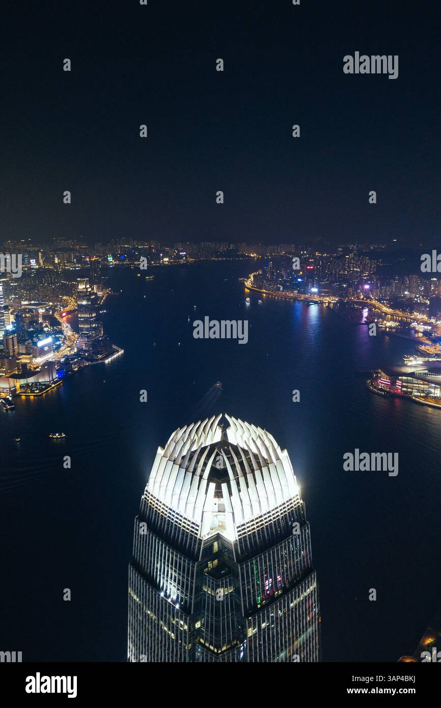 Aerial View of the IFC Tower in Hong Kong during the night Stock Photo ...