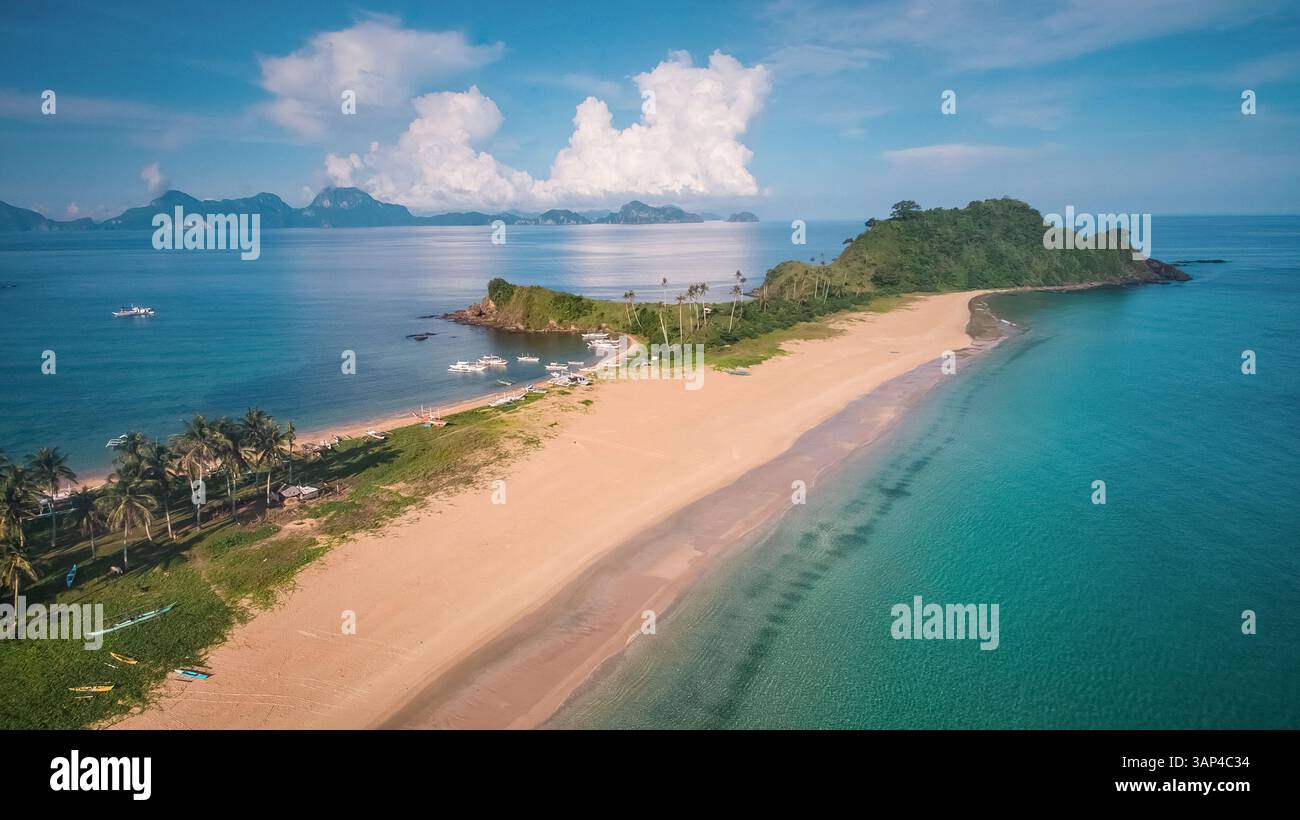 Aerial view of Nacpan Beach in El Nido, Palawan, Philippines Stock ...