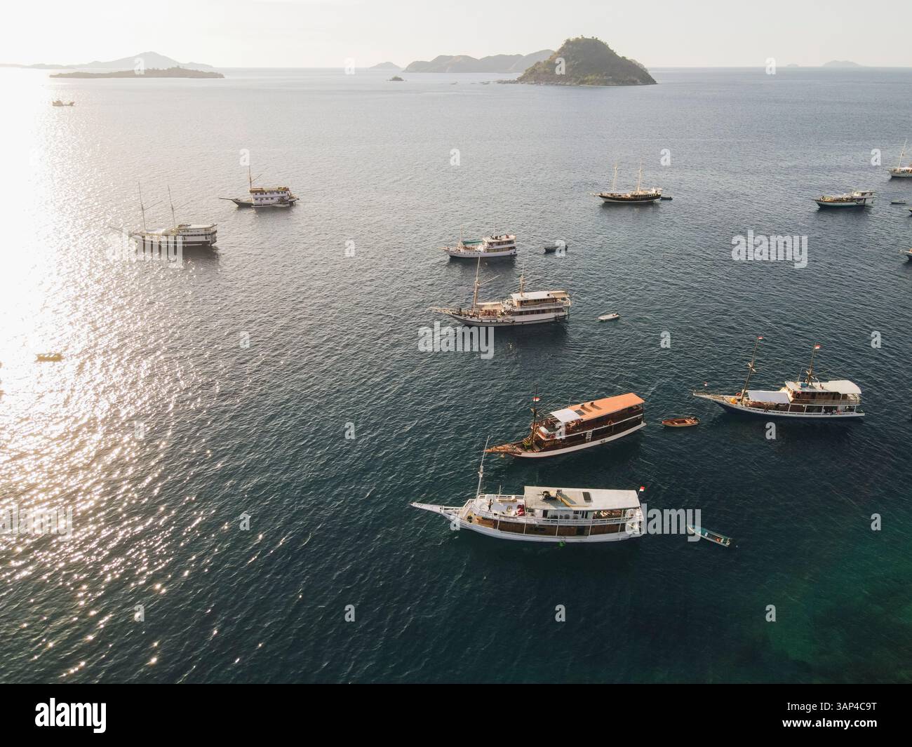 Aerial view of the beauty of Labuan Bajo is filled with a collection of ...