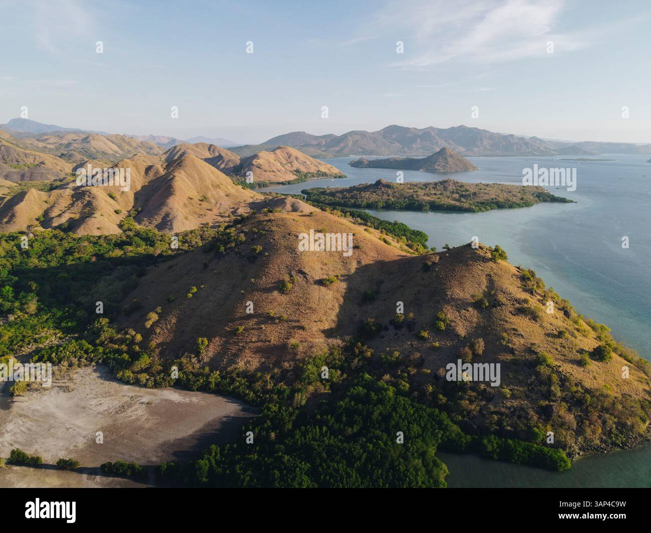 Aerial landscape view of the Manjarite Island and its mountain peak in ...
