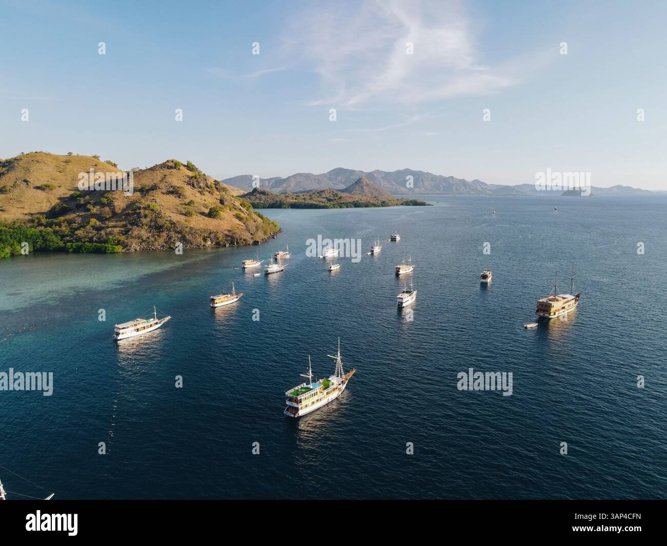 Aerial view of the beauty of Labuan Bajo is filled with a collection of ...