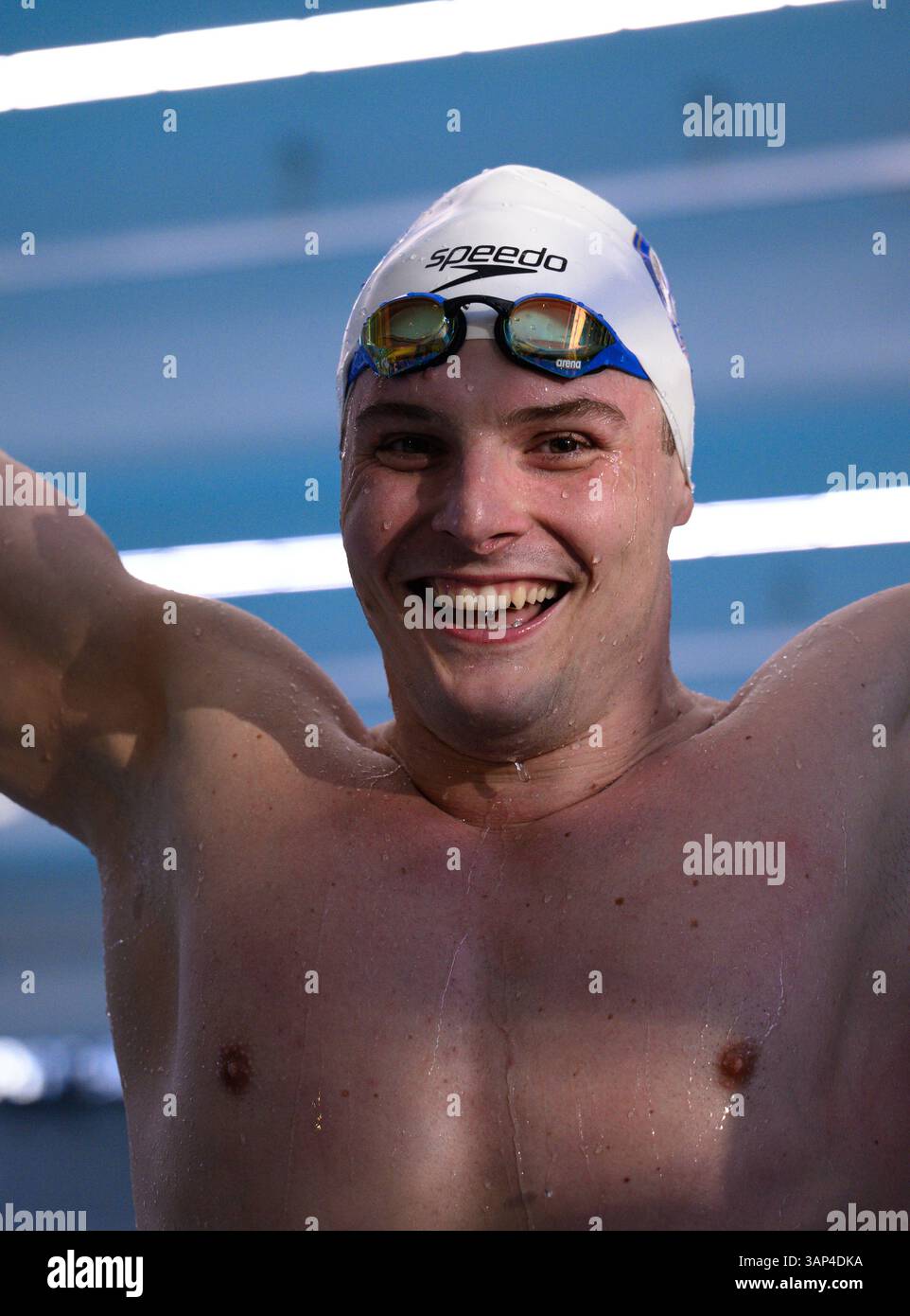 250415 Daniel Kertes of Sweden celebrates after men's 50 meters ...