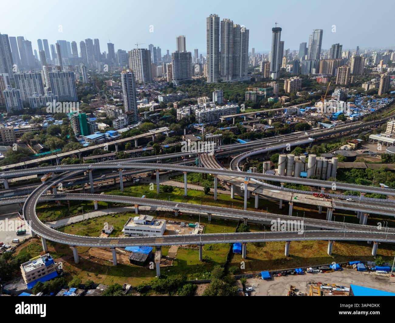 Aerial view of modern skyline with high rise buildings and Atal Setu ...