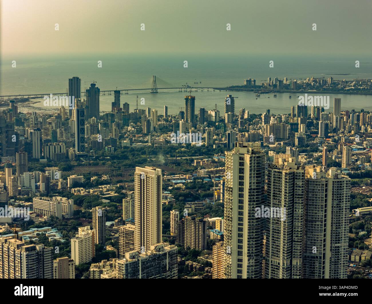 Aerial view of breathtaking skyline with modern buildings and the ...