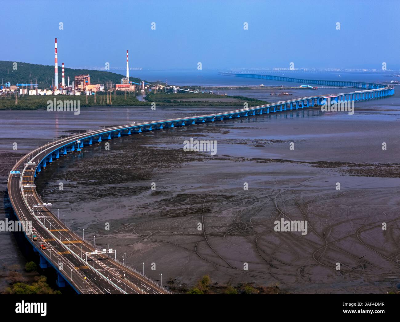 Aerial view of Atal Setu bridge over the Arabian Sea with beautiful ...