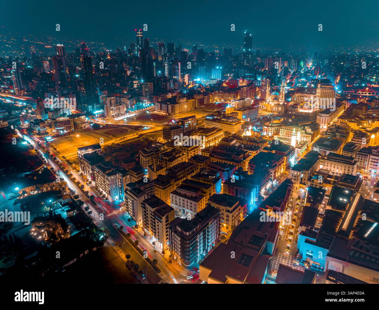 Aerial view of Beirut skyline at night, Beirut Lebanon Stock Photo - Alamy