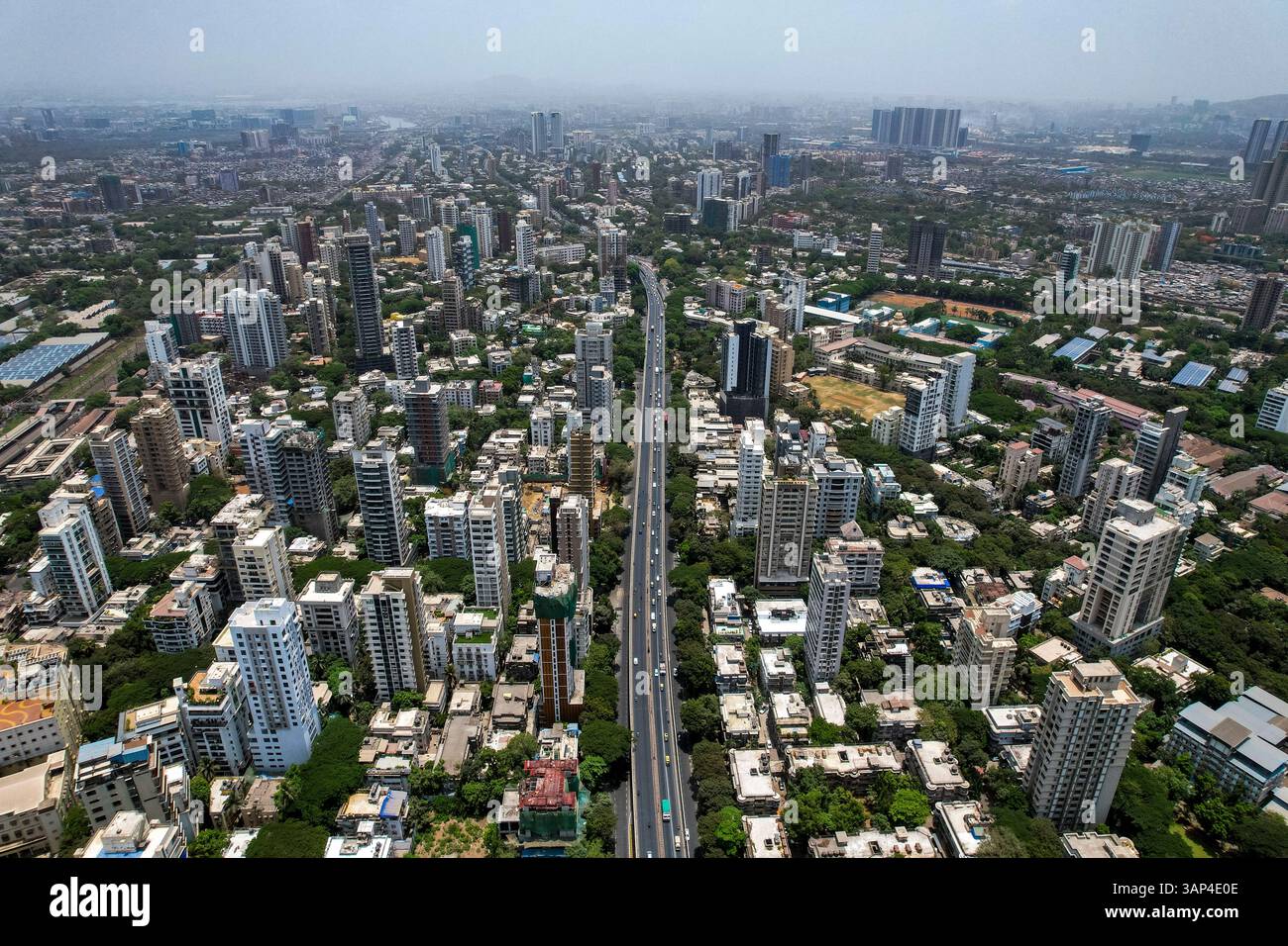 Aerial view of urban cityscape with skyscrapers and residential ...