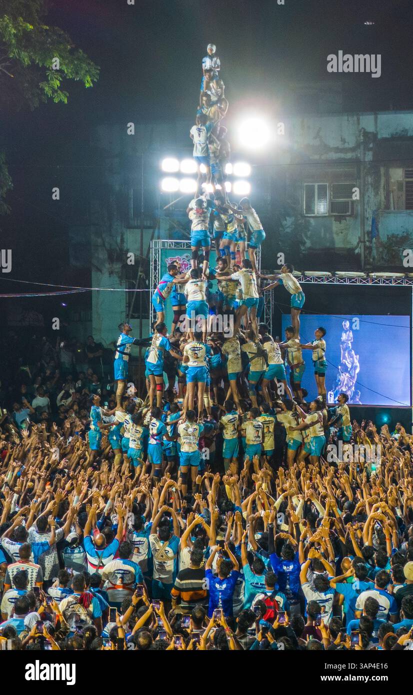 Mumbai, India - 27 August 2024: Aerial view of vibrant dahi handi ...