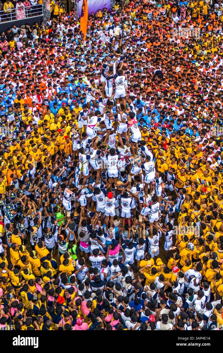 Mumbai, India - 27 August 2024: Aerial view of vibrant dahi handi ...