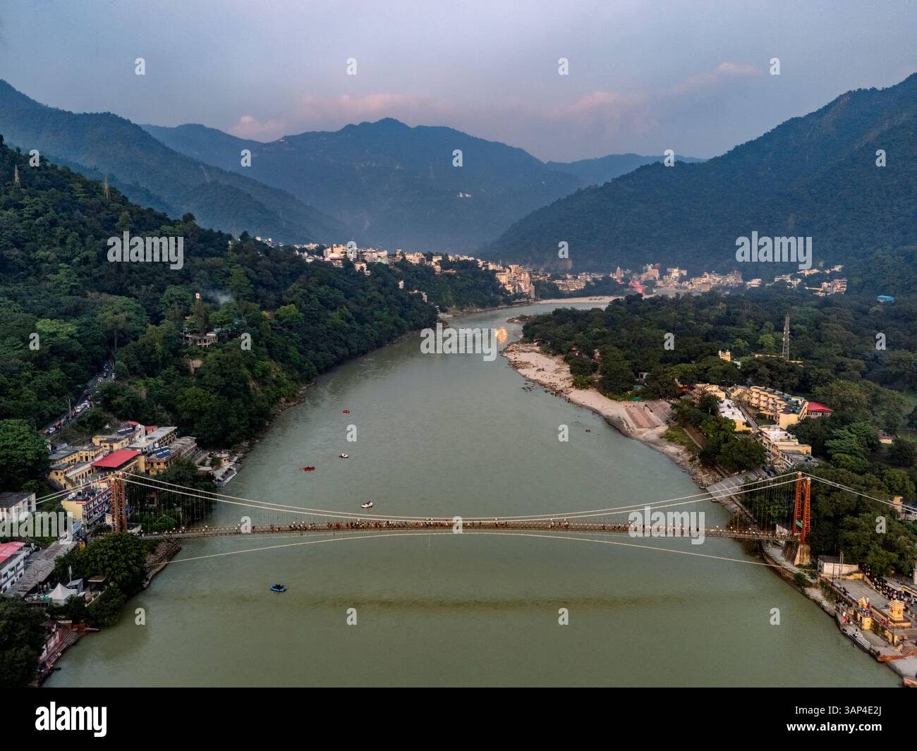 Aerial view of the serene Ganga River flowing through a picturesque ...