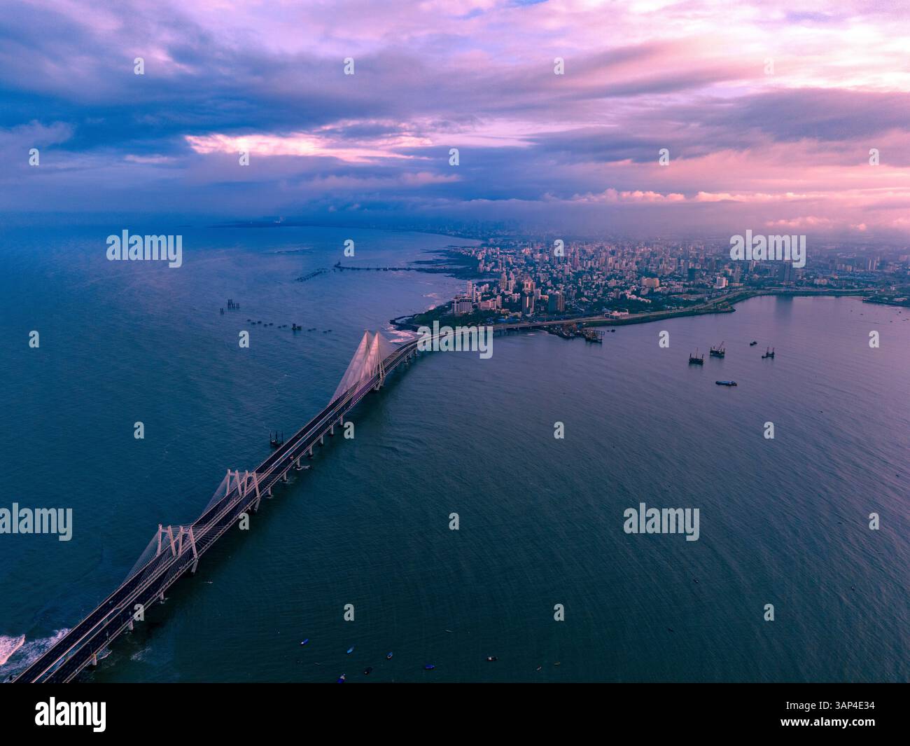 Aerial view of the beautiful Sealink bridge connecting the vibrant city ...