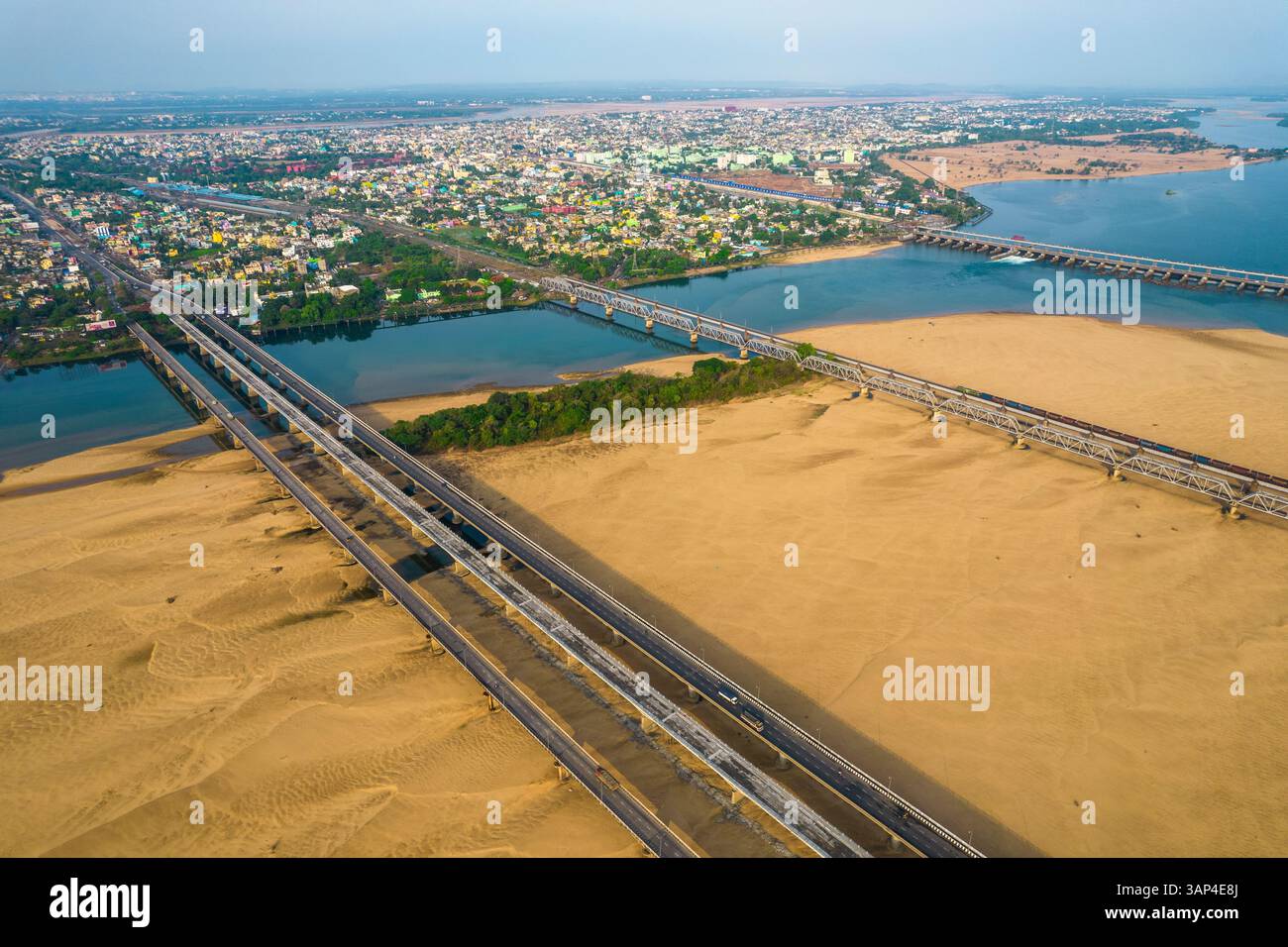 Aerial view of Mahanadi Bridge over Mahanadi River, Cuttack, Odisha ...