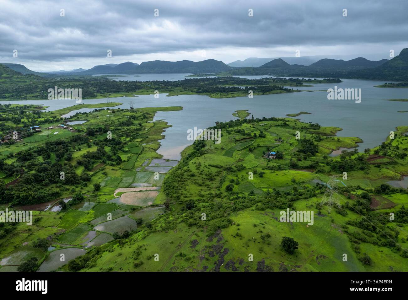 Aerial view of Manikdoh Dam with beautiful landscape, Hirdi, Junnar ...