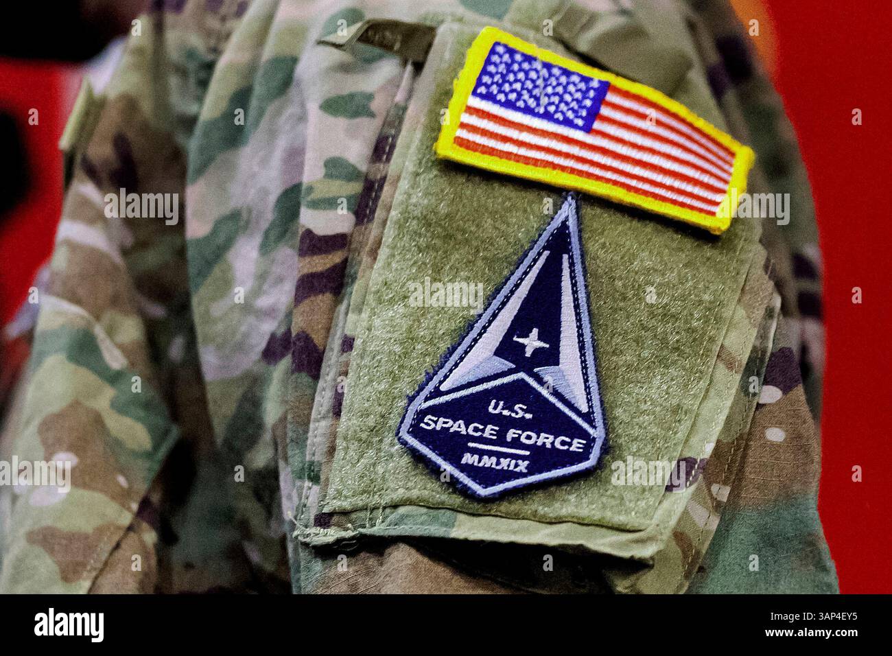 FILE - A solider wears a U.S. Space Force uniform during a ceremony for ...