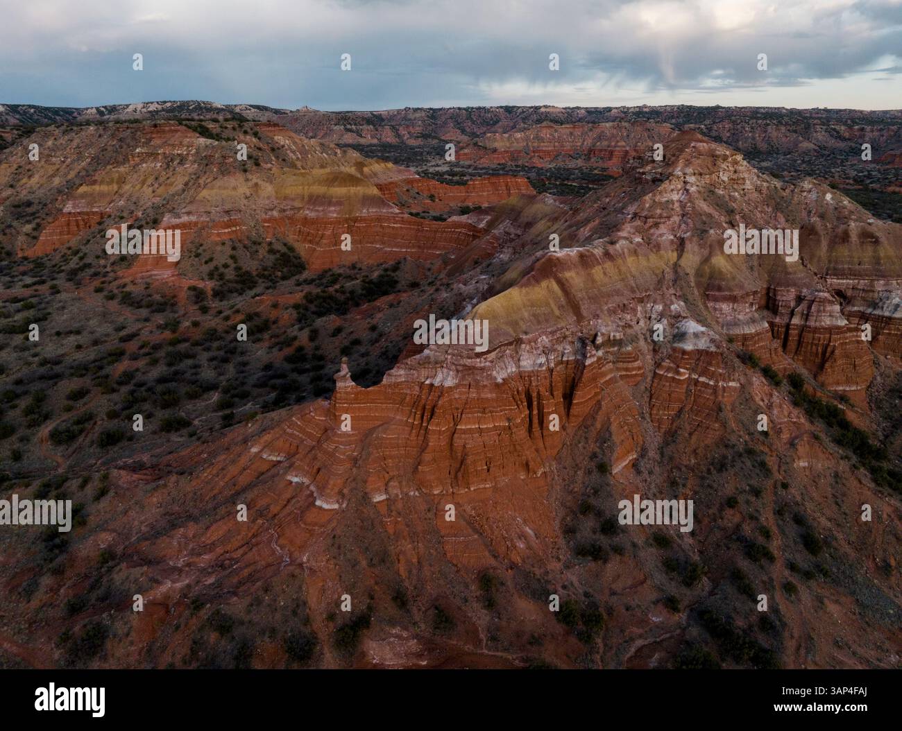 Aerial view of majestic rock formations in Palo Duro Canyon State Park ...
