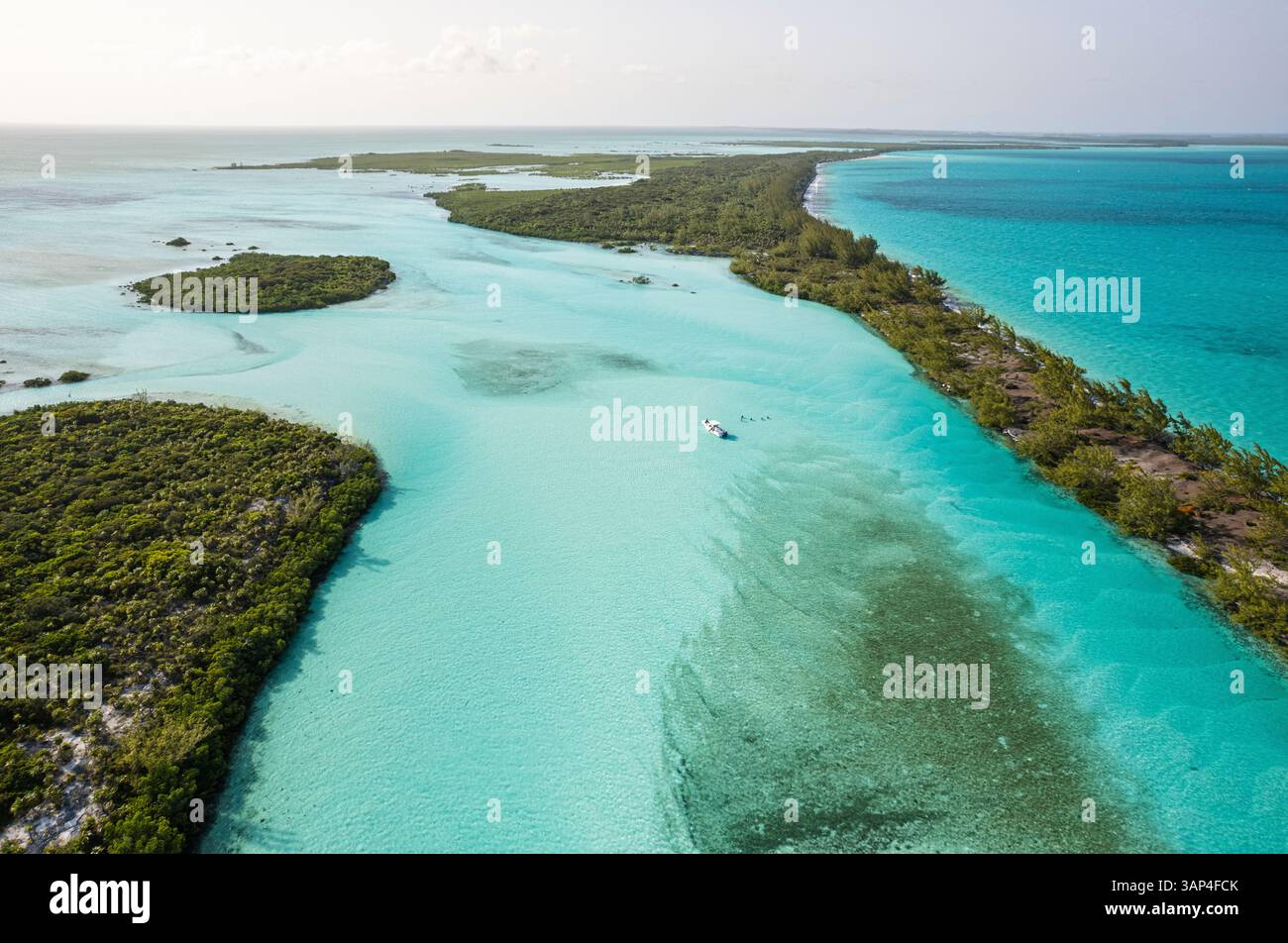 Aerial View of boaters enjoying a stop on their tour through the island ...