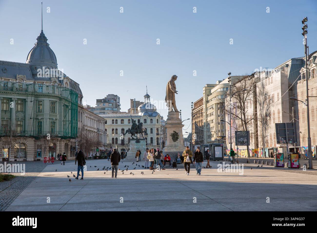 Bucharest, Romania - January 01, 2025: View over University Square with ...