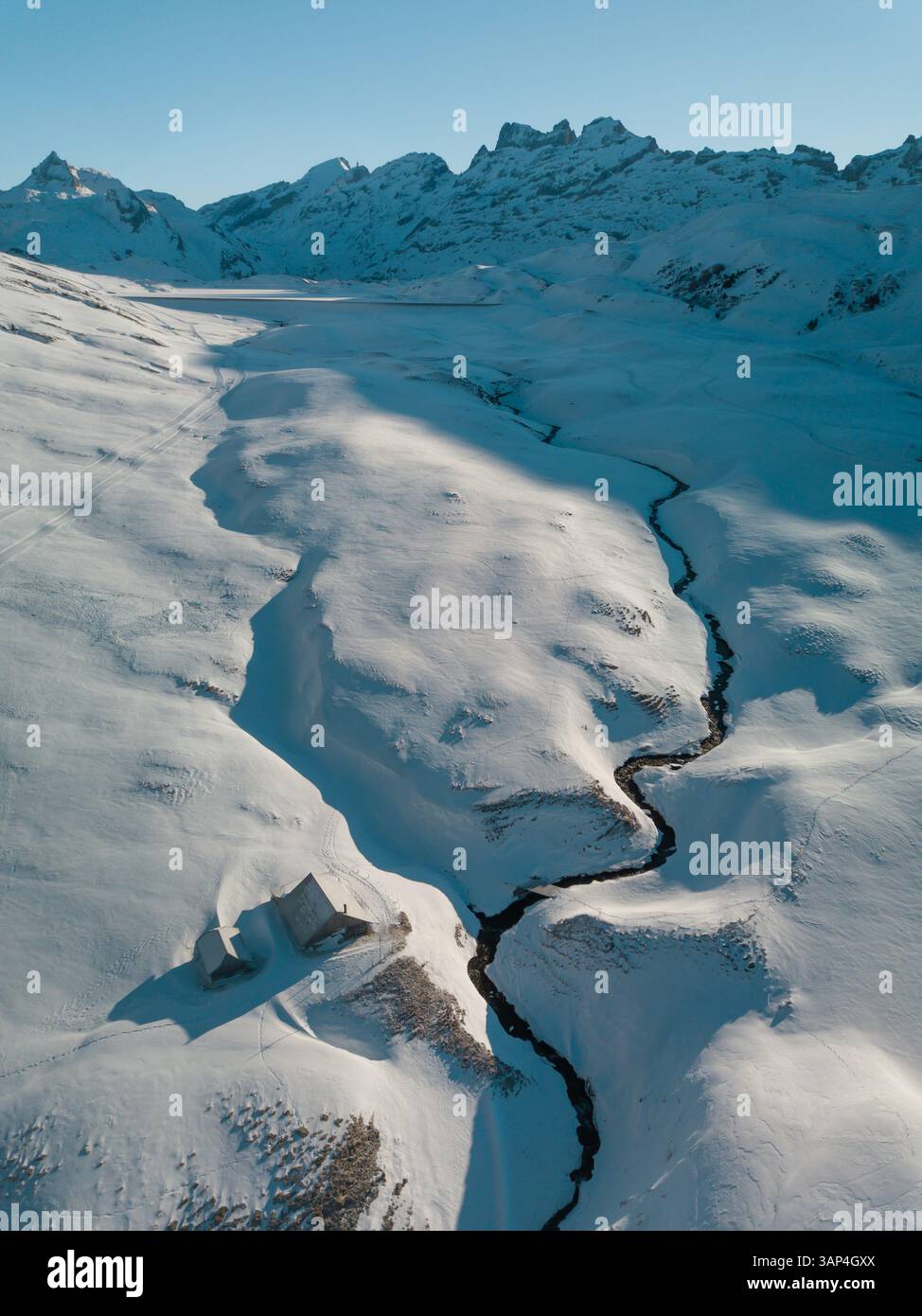 Aerial View of Swiss Ski Resort, Melch See Frutt, in Winter in Obwalden ...