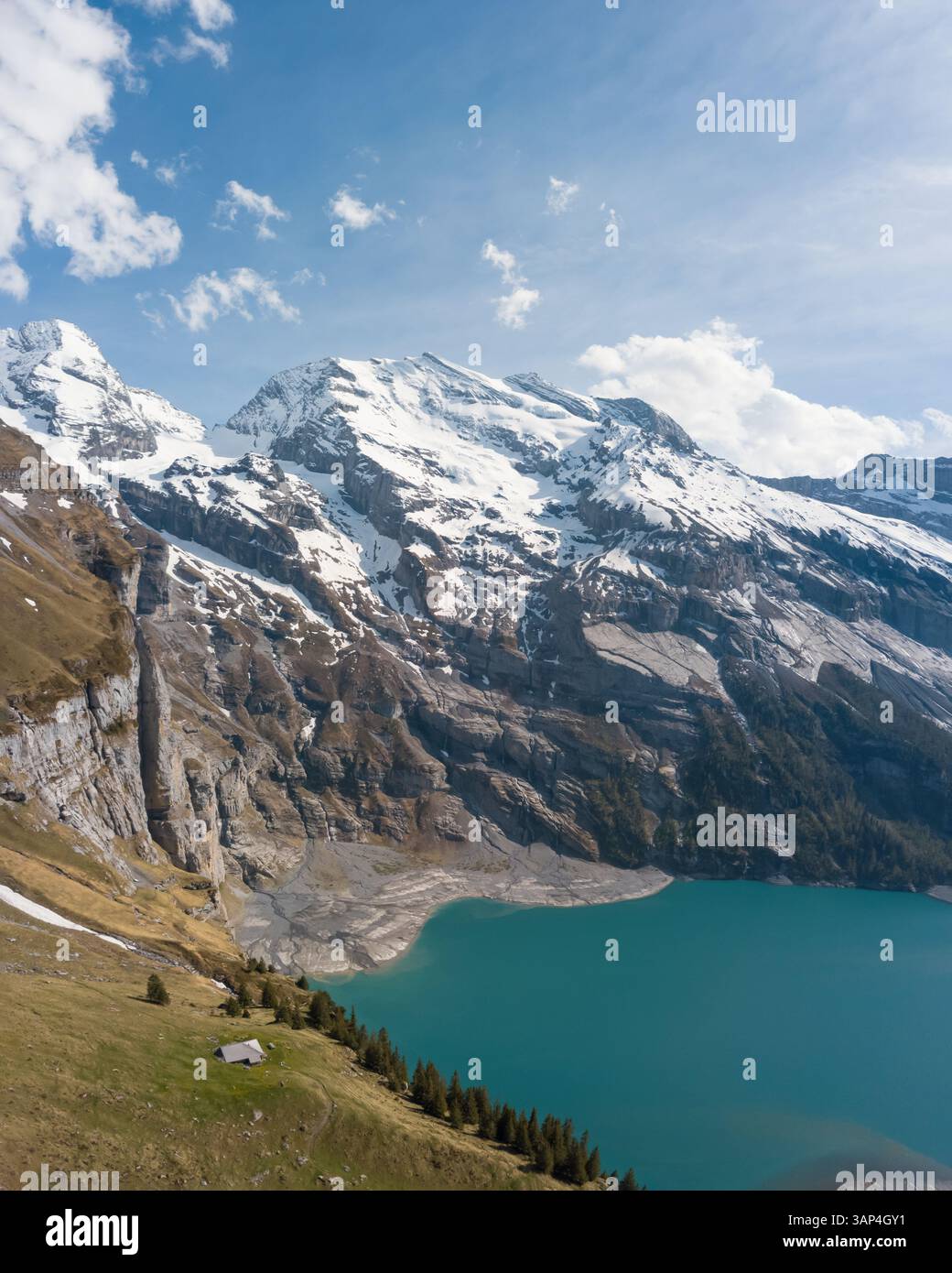 Aerial View of Swiss Scene in the Alps in Oeschinensee, Switzerland ...