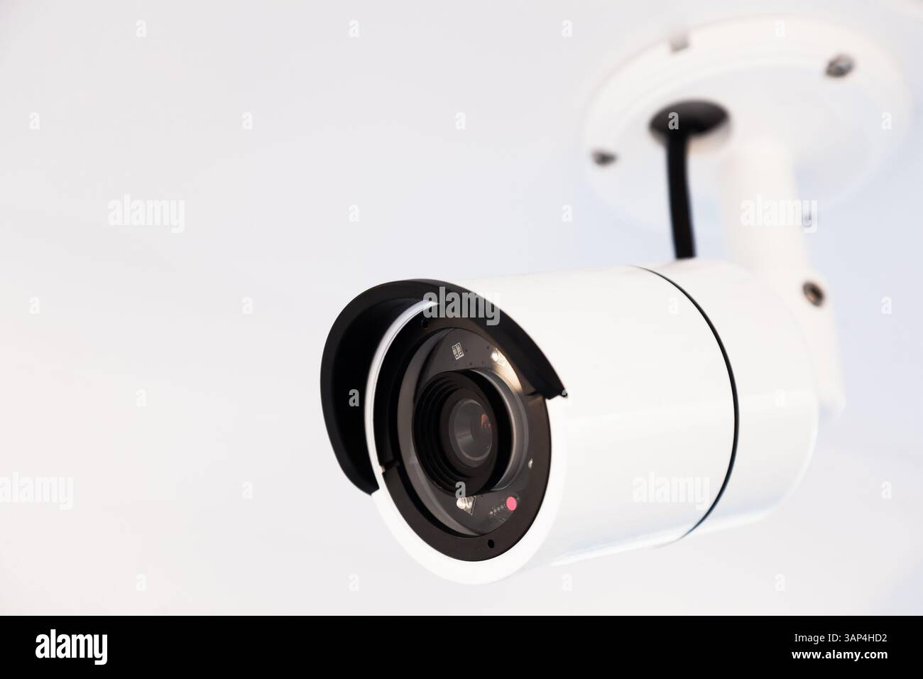 CCTV camera on the hull of an expensive motor yacht. CCTV camera white ...