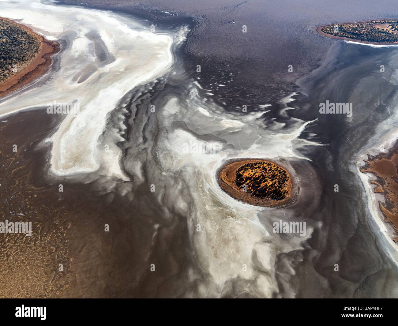 Aerial view of Lake Amadeus with salt formations, Petermann, Northern ...