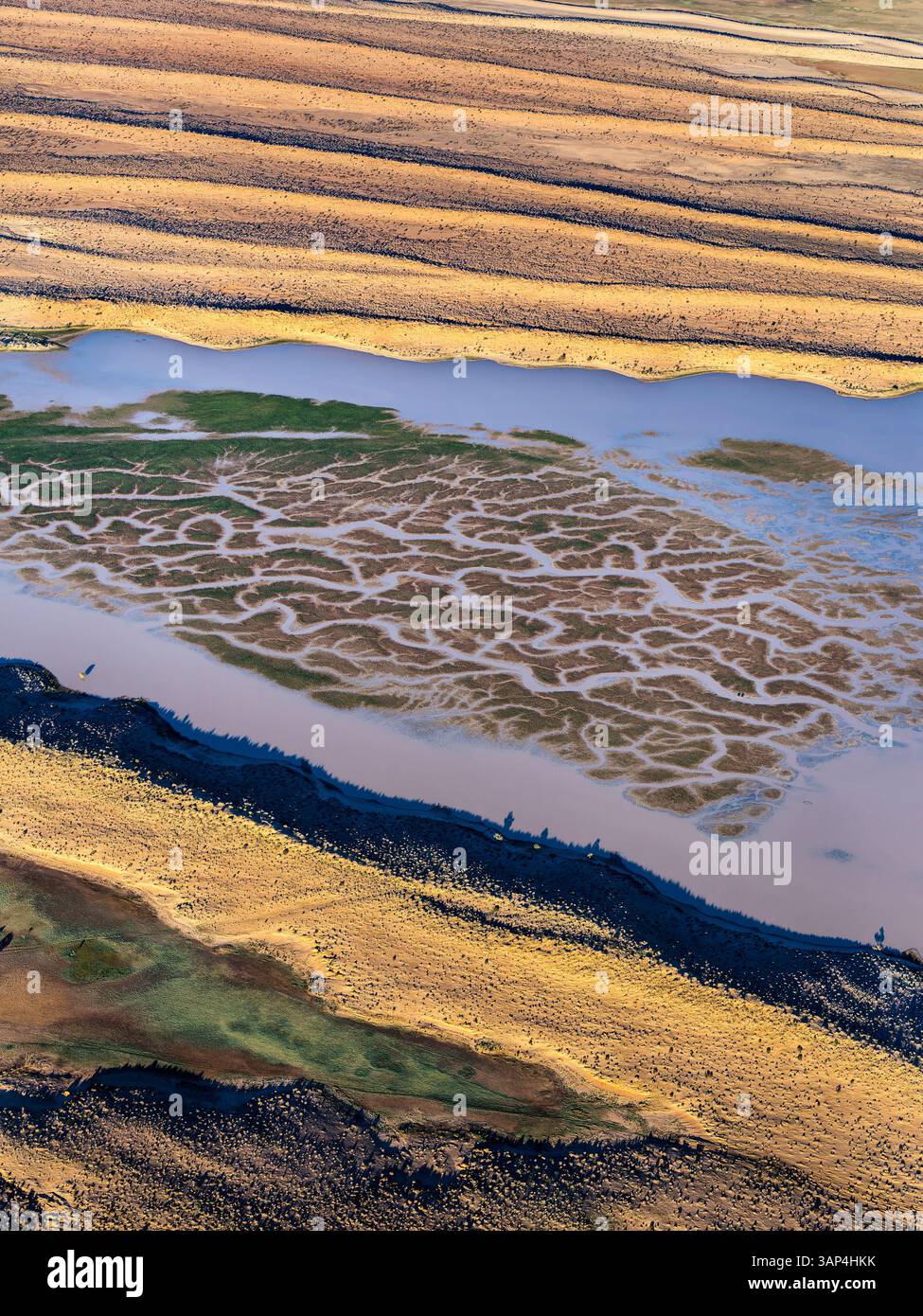 Aerial view of flood plain and river in Channel Country, South ...