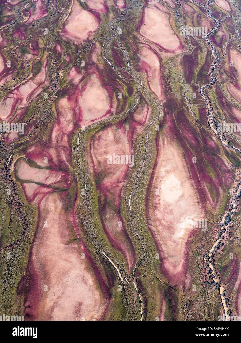 Aerial view of Diamantina River meandering through colorful geological ...