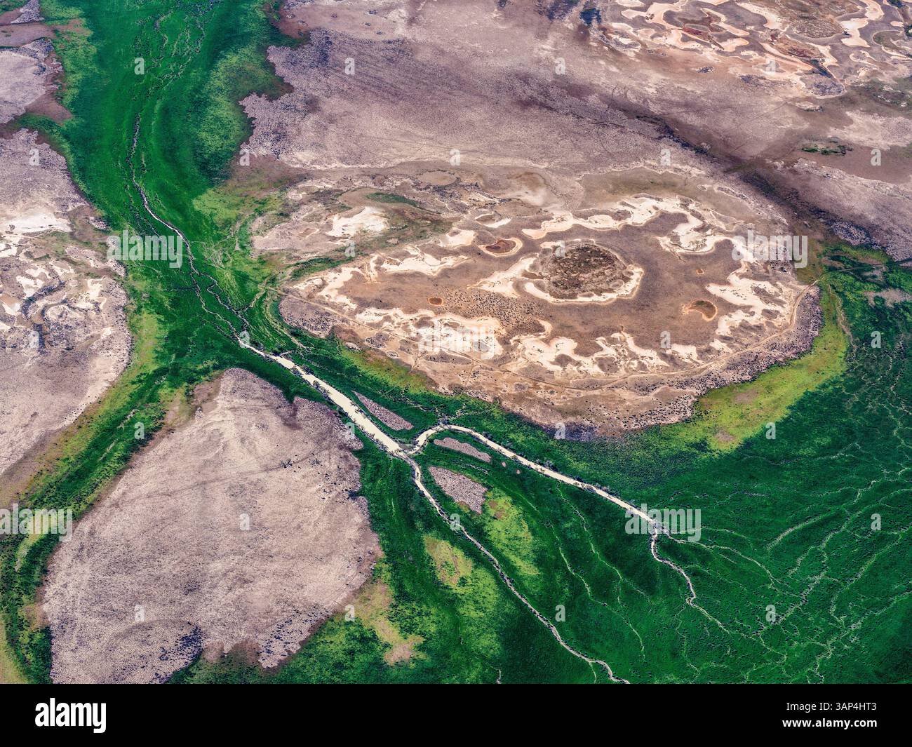 Aerial view of Cooper Creek and flood plain in Channel Country ...