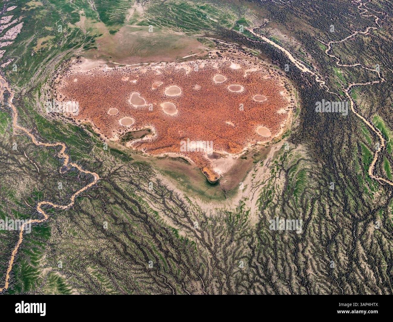 Aerial view of Cooper Creek in Channel Country flood plain, Tanbar ...